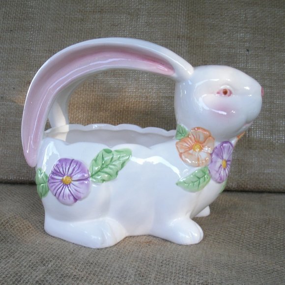 Vintage | Accents | Vintage Ceramic Rabbit Basket Style Planter | Poshmark
